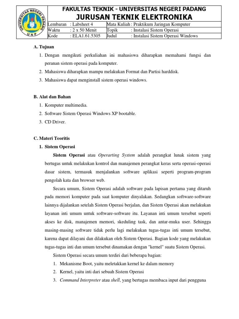 (OK) Labsheet 4 Instalasi Sistem Operasi | PDF
