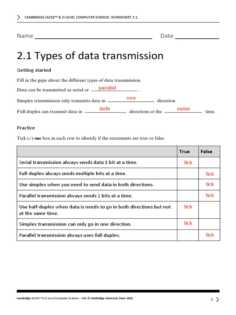 Igcse Compsci 2ed TR Worksheet 2.1 | PDF