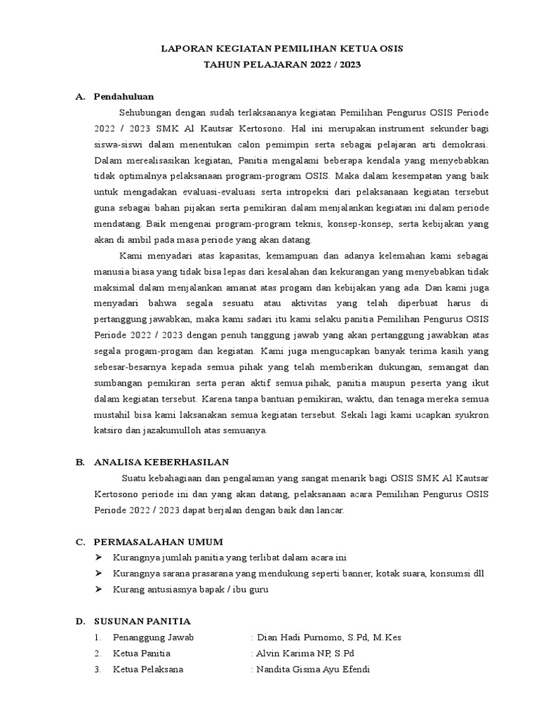 Laporan Kegiatan Osis | PDF