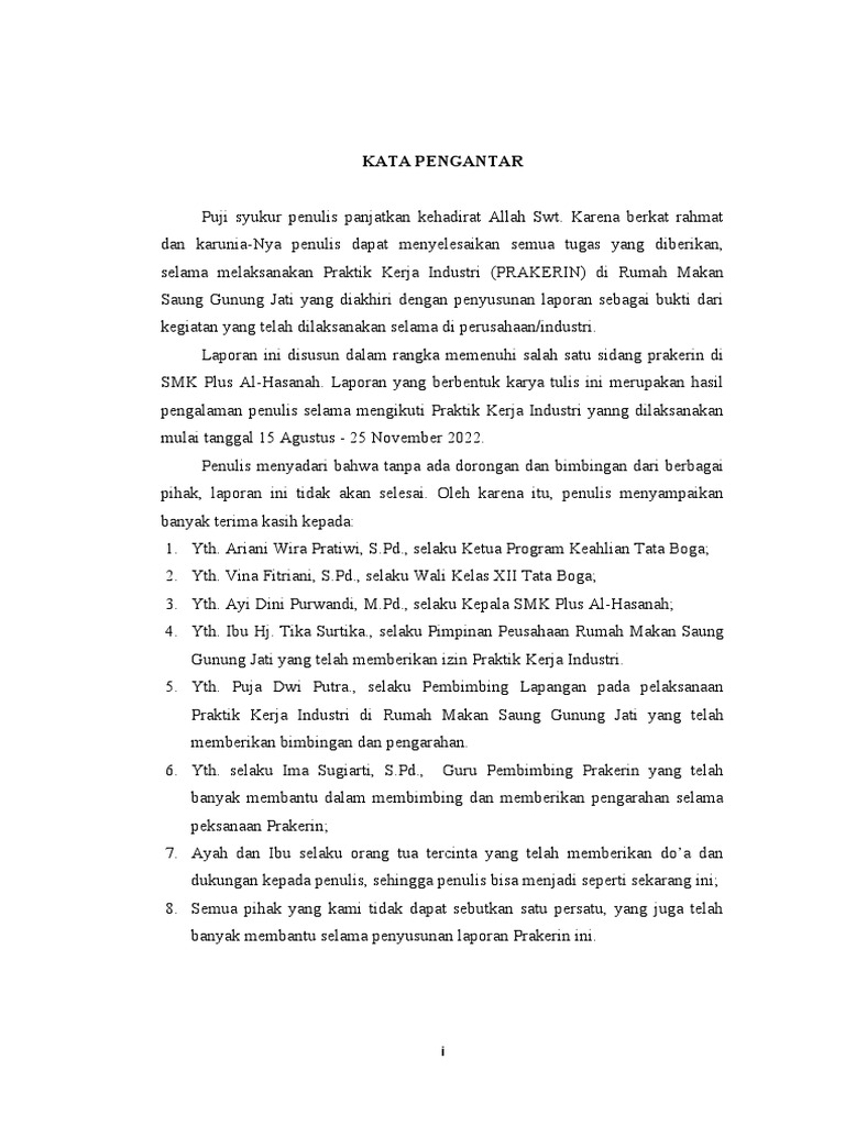 Kata Pengantar Laporan Prakerin SMK | PDF