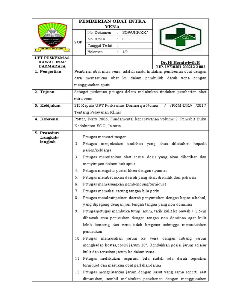 SOP pemberian obat iv | PDF