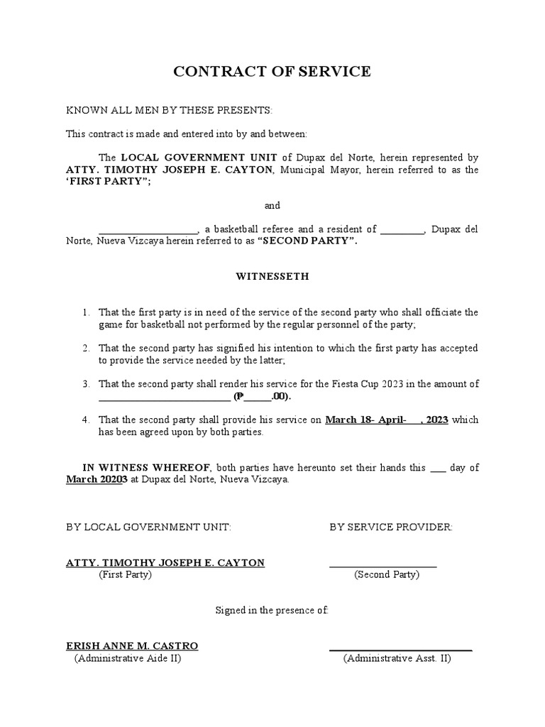 CONTRACT OF SERVICE Referee | PDF