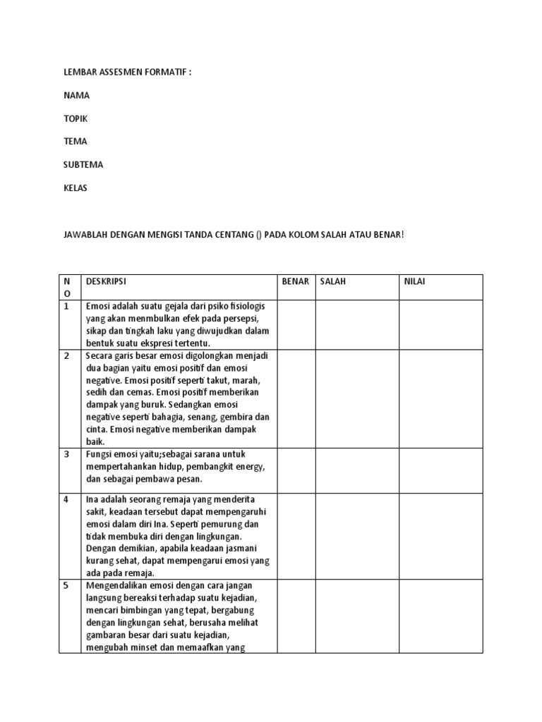 Lembar Assesmen Formatif | PDF