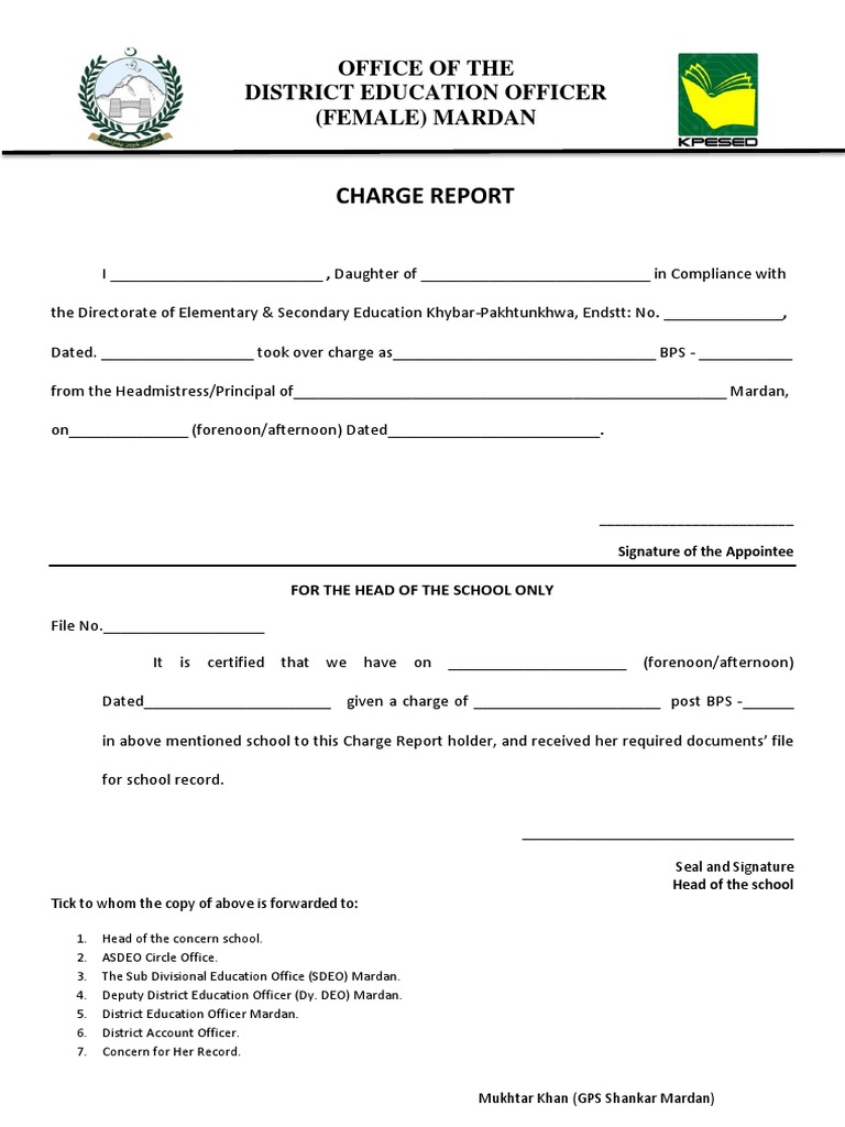 CHARGE REPORT Female Blank | PDF