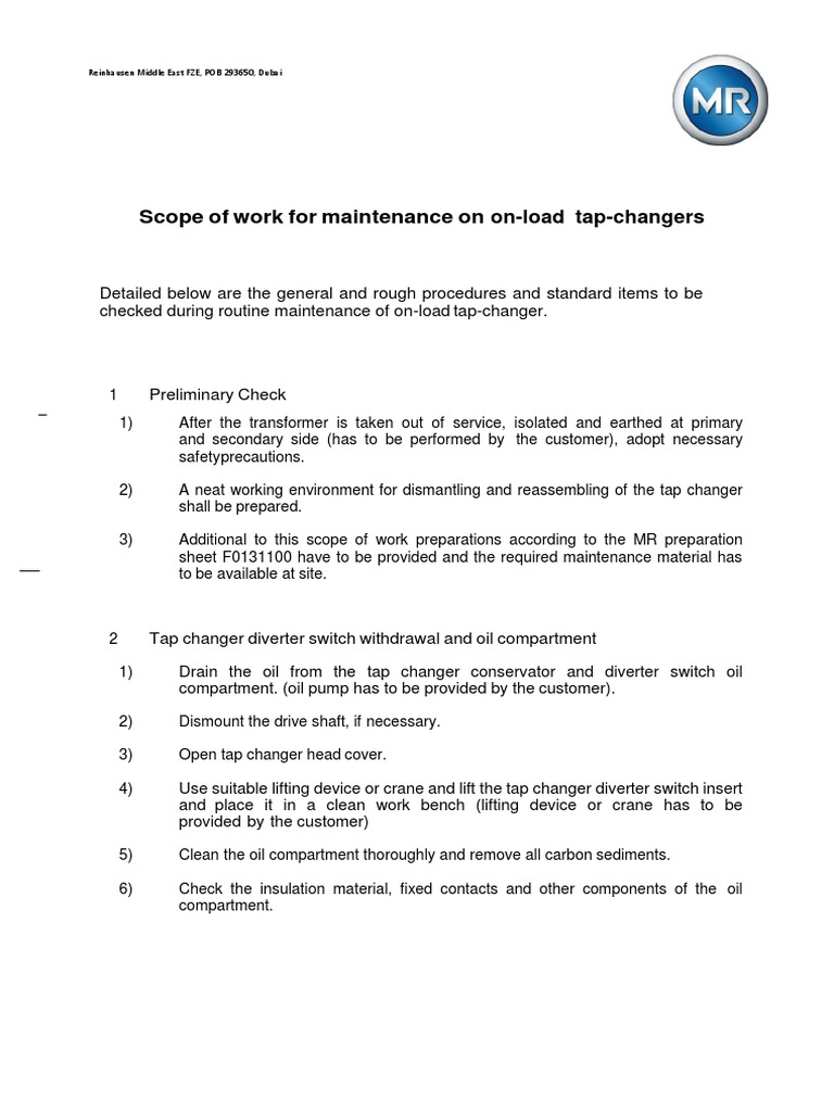 MR - Scope - of - Work PDF | PDF | Switch | Transformer