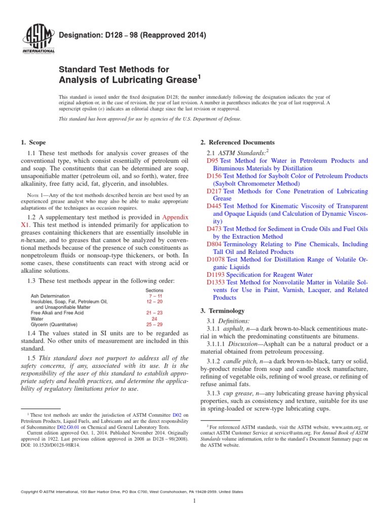 Analysis of Lubricating Grease: Standard Test Methods For | PDF ...