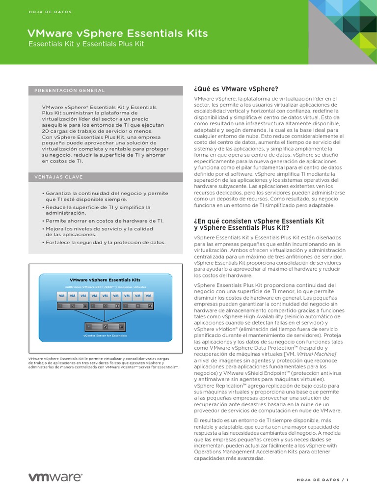 VMware Vsphere Essentials Editions Datasheet PDF | PDF