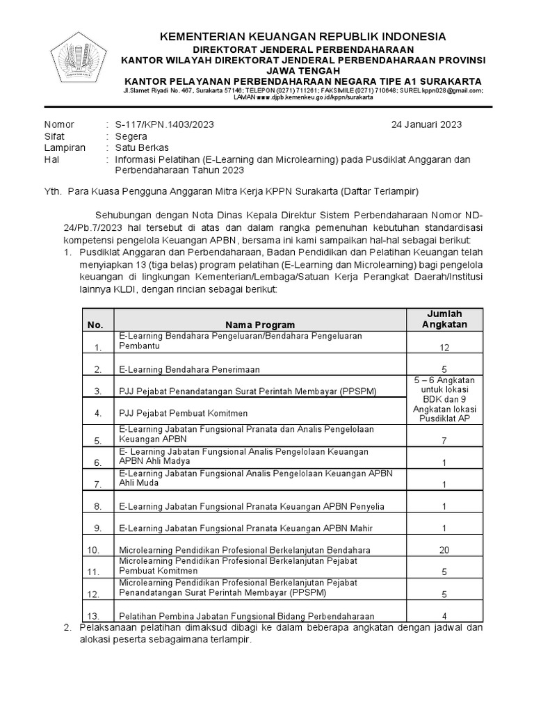 S-117-Informasi Pelatihan ELearning Dan Microlearning Pada Pusdiklat AP Tahun 2023 | PDF