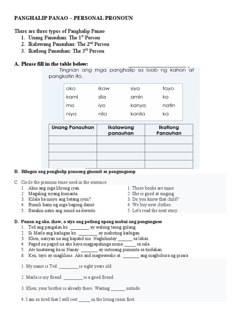 Practice - Filipino Panghalip Panao | PDF