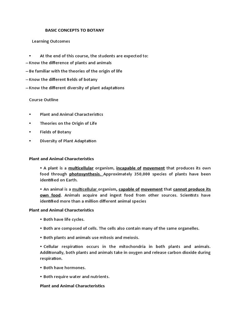 Basic Concepts To Botany Download Free Pdf Plants Organisms