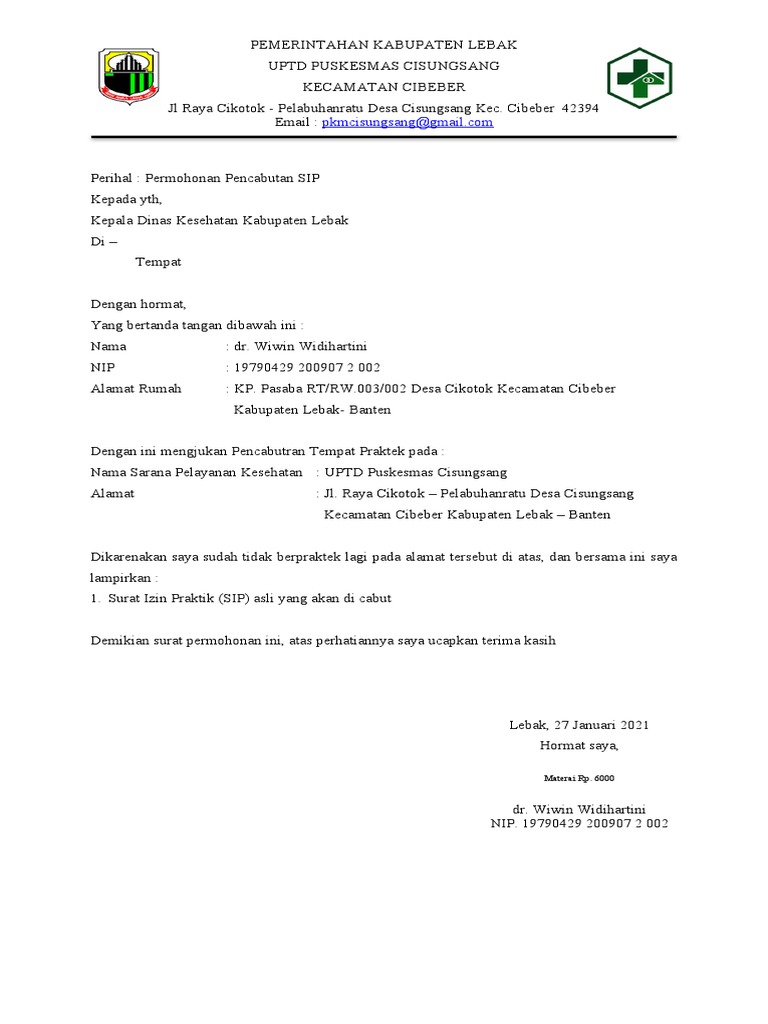 Surat Permohonan Pencabutan SIPP Edit | PDF