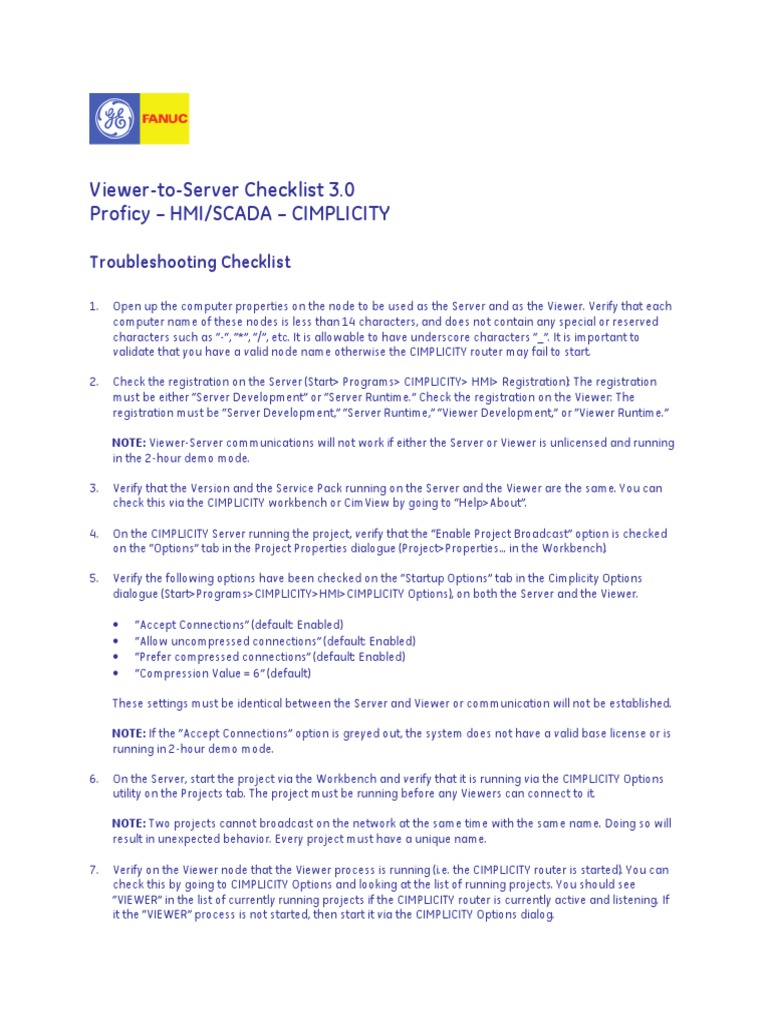 Viewer-to-Server Checklist 3.0 Proficy - Hmi/Scada - Cimplicity | PDF | Multicast | Port ...