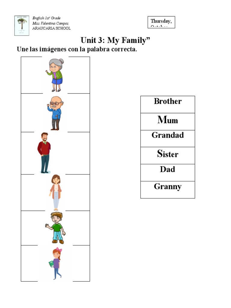 My Family 1st Grade Worksheet | PDF