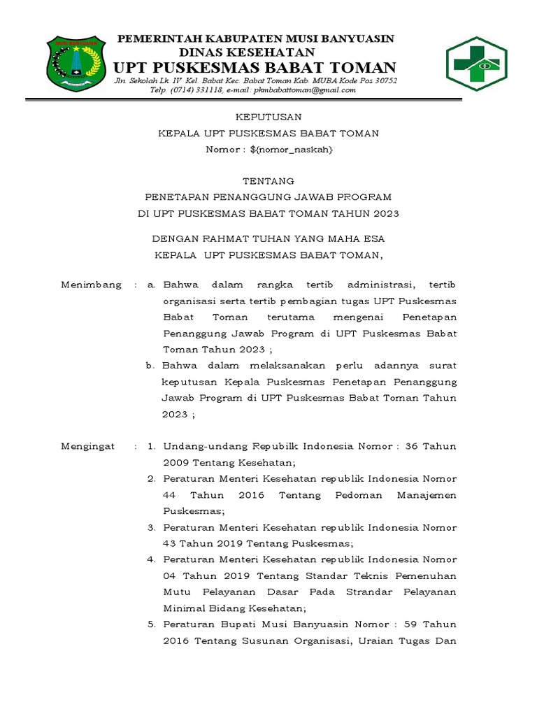 SK Program Puskes Babat Toman 2023 | PDF