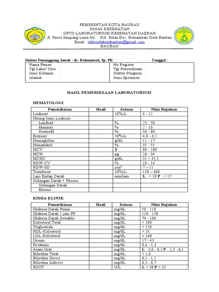 Form Hasil Pemeriksaan Labkesda Fix | PDF
