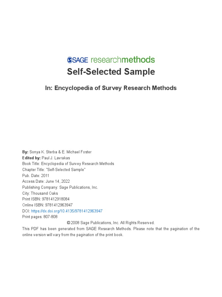Encyclopedia of Survey Research Methods | PDF | Sampling (Statistics) | Dependent And ...