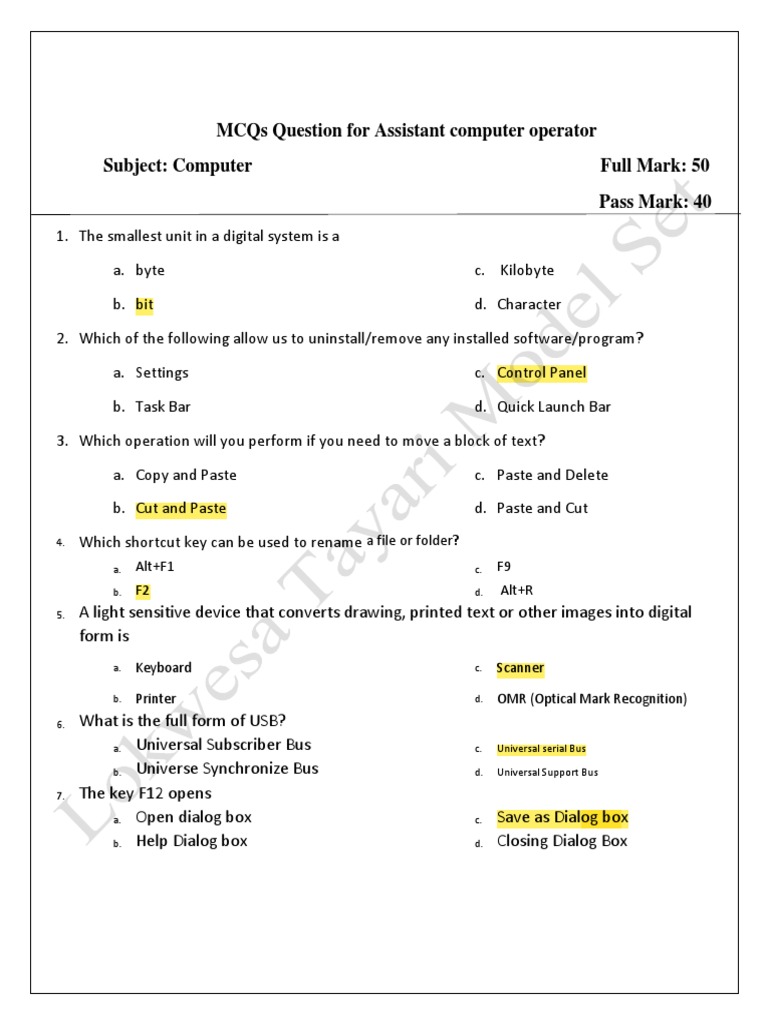 Answer PDF | Download Free PDF | Microsoft Word | Computer File