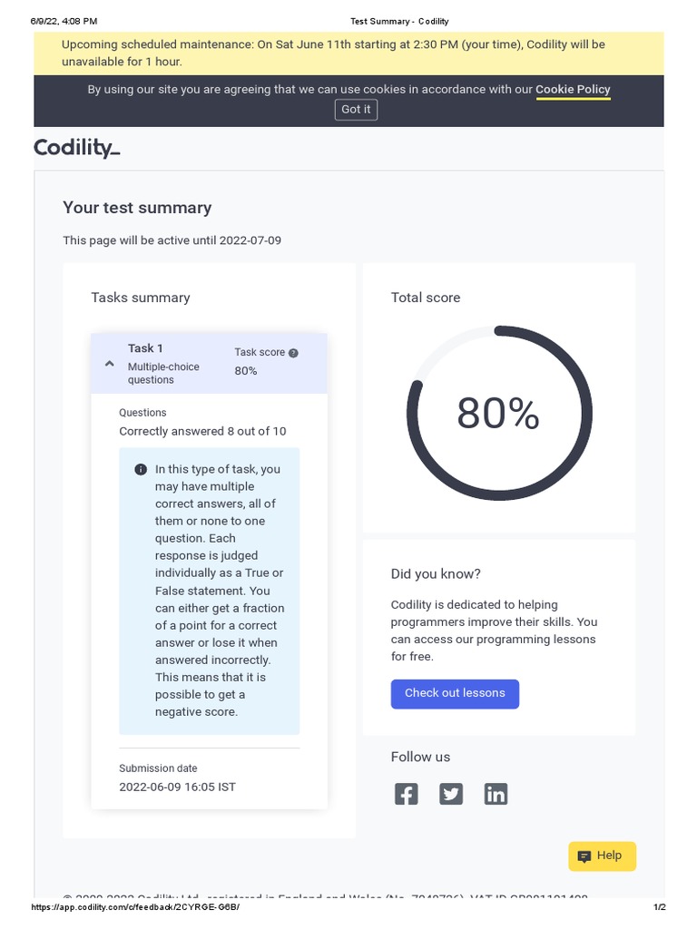 Selenium Quick Assessment MCQ Test Summary - Codility | PDF