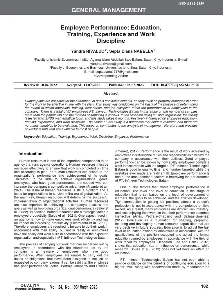 Employee Performance Education Training Experience and Work ...