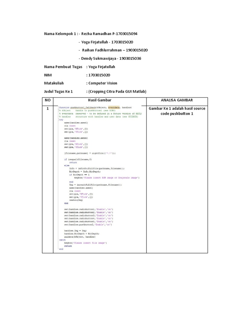 Tugas2 - Cropping Citra Pada GUI MATLAB | PDF