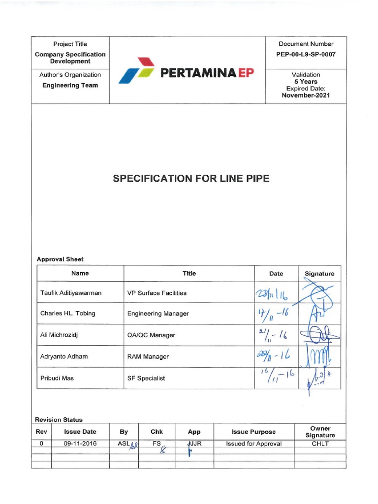 PEP-00-L9-SP-0007 Specification For Line Pipe | PDF