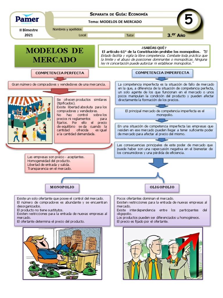GUÍA - 3.° Año - SEM5 - ECO - II BIM | Descargar gratis PDF | Mercado (economía) | Monopolio