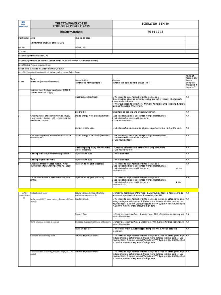 A-1.JSA-Service Panel & U.P.S | PDF | Insulator (Electricity ...