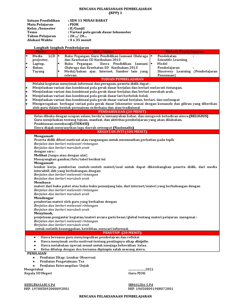 11. RPP 1 Variasi pola gerak dasar lokomotor | PDF
