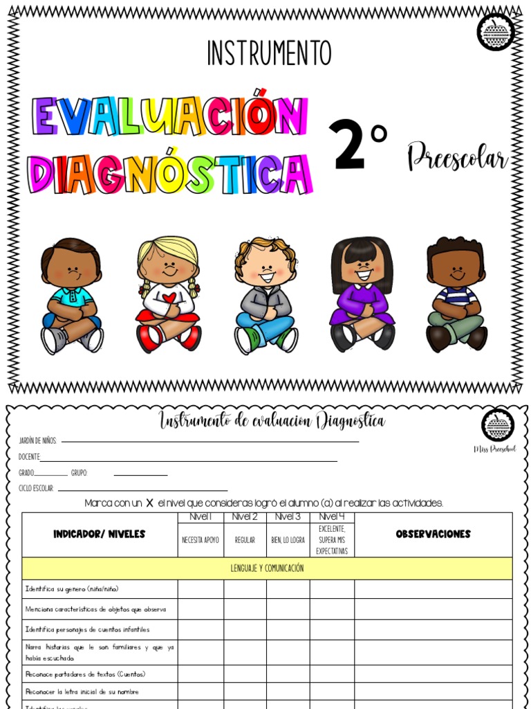 Instrumento de Evaluación Diagnostico 2do Preescolar | PDF | Educación de la primera infancia ...