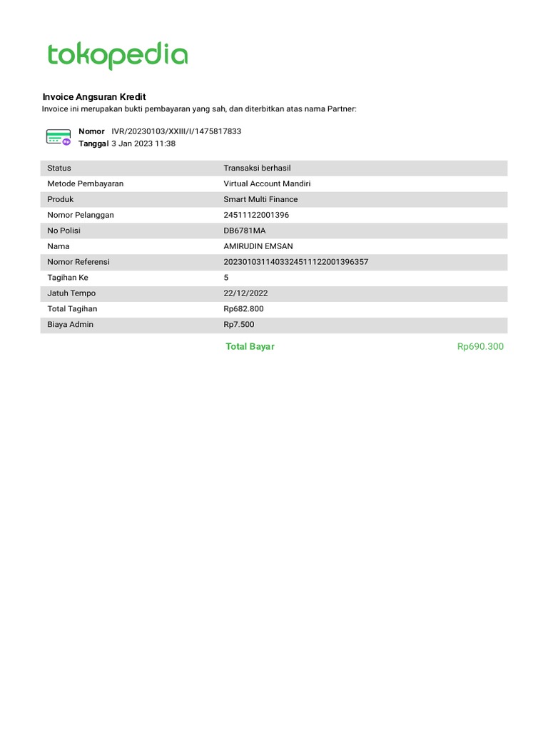 Contog Invoice Tokopedia | PDF