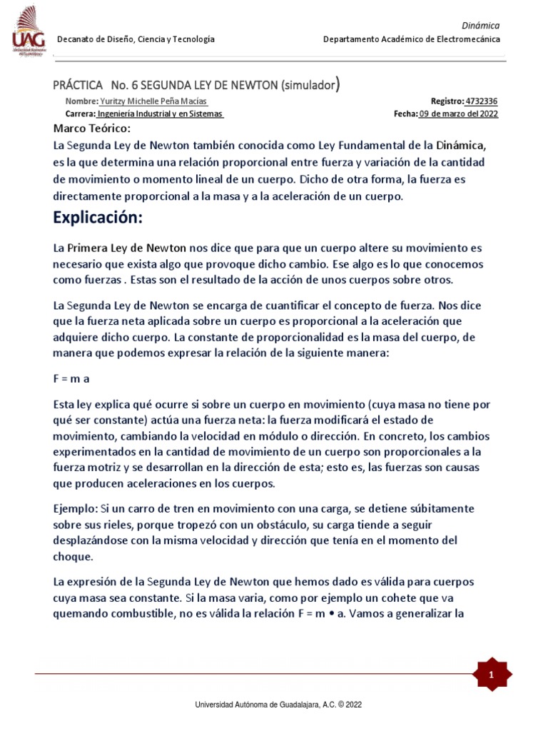 Práctica 6 | PDF | Las leyes del movimiento de Newton | Fuerza