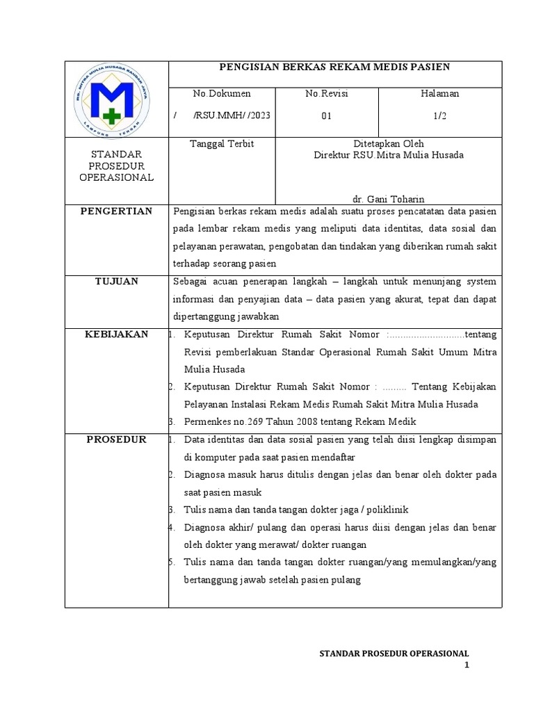 SPO pengisian berkas rekam medis pasien | PDF