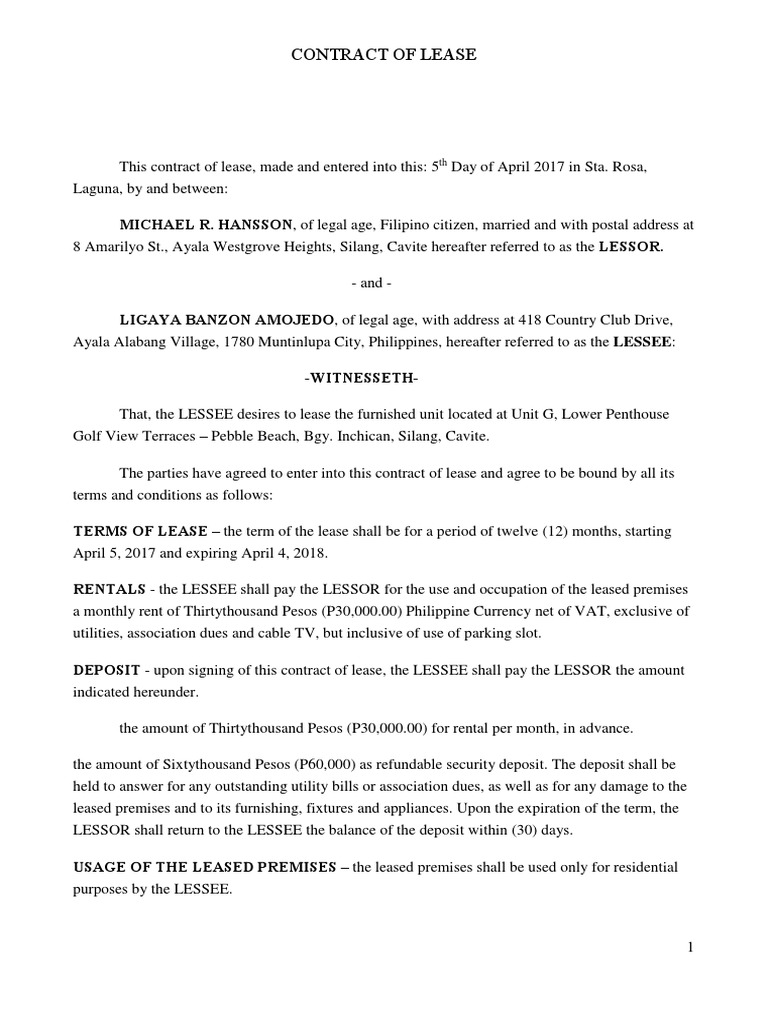 Lease Liam Banzon Amojedo | PDF | Lease | Consent