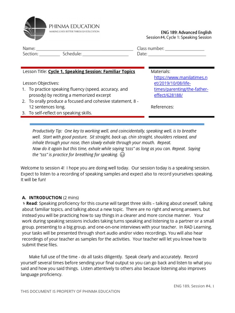 SAS #4 - Speaking - ENG189 - Swu PDF | PDF | Thought | Concept
