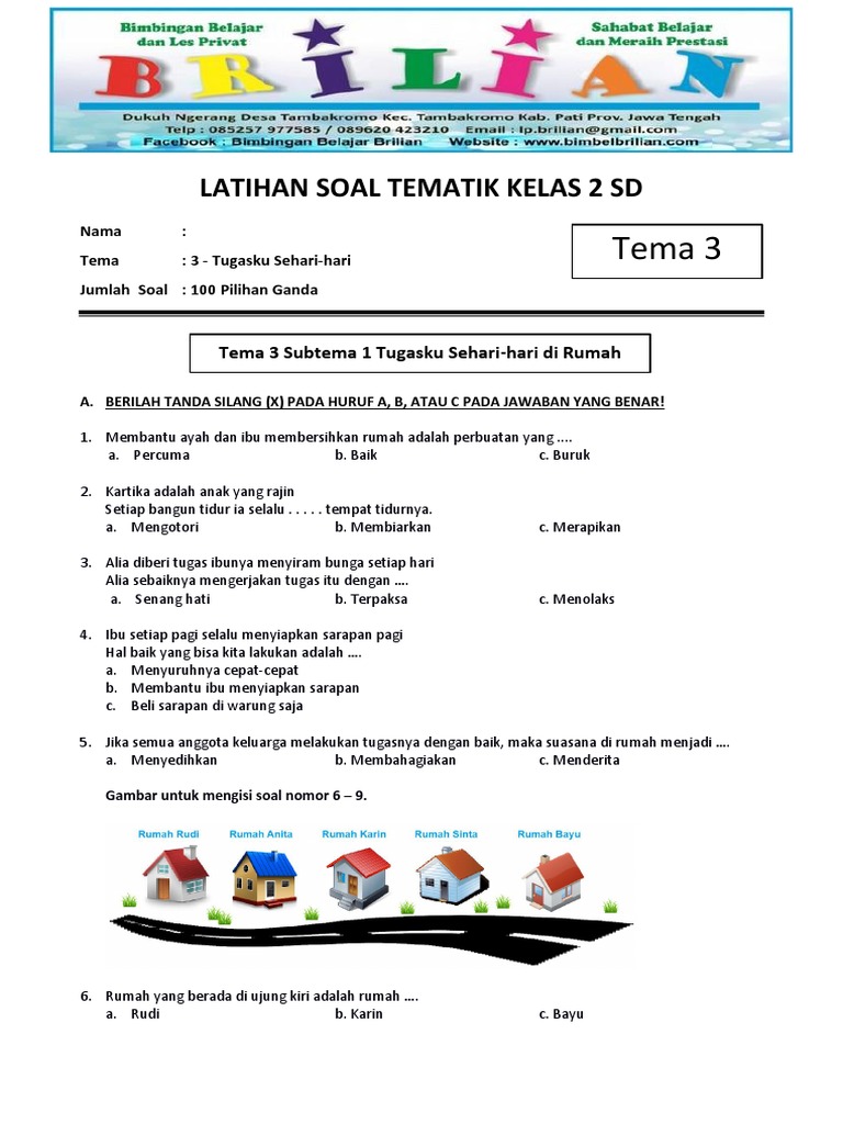 Soal Pilihan Ganda Kelas 2 SD Tema 3 Tugasku Sehari-Hari | PDF