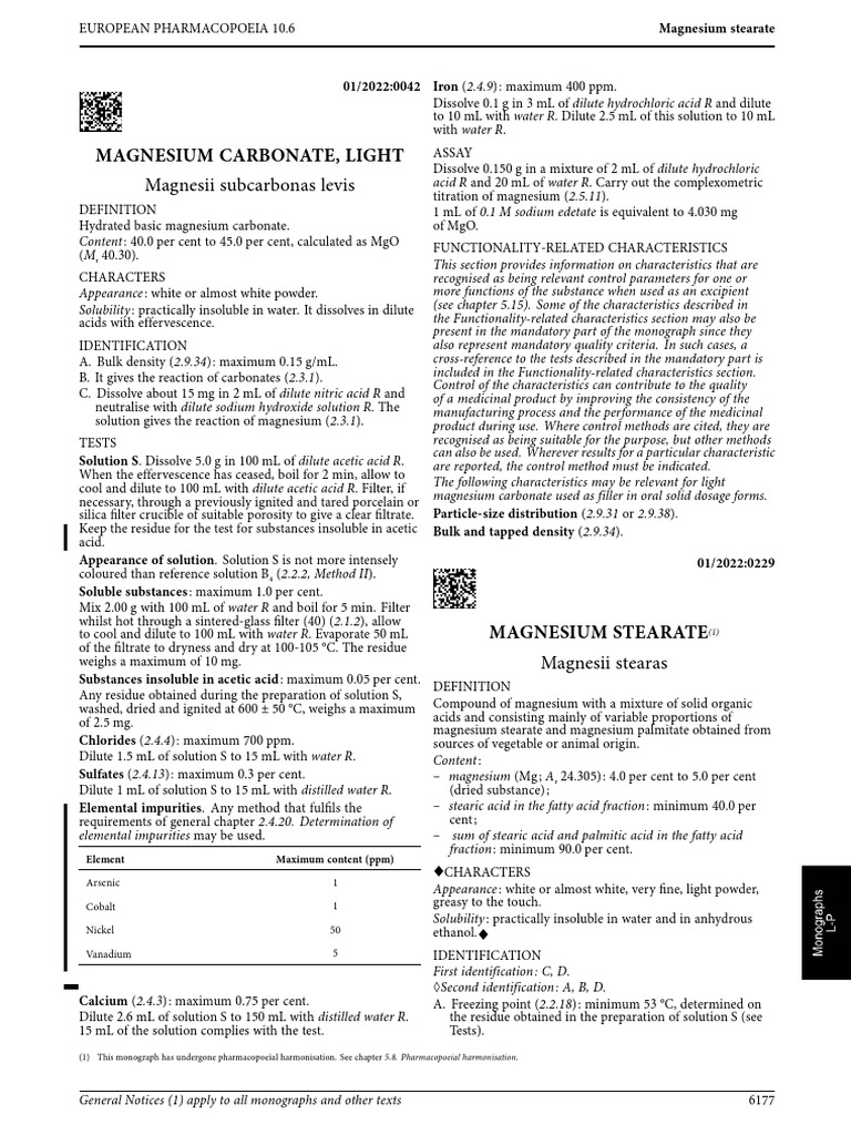 Magnesium Stearate EP 10.6 PDF | PDF | Solubility | Thin Layer ...