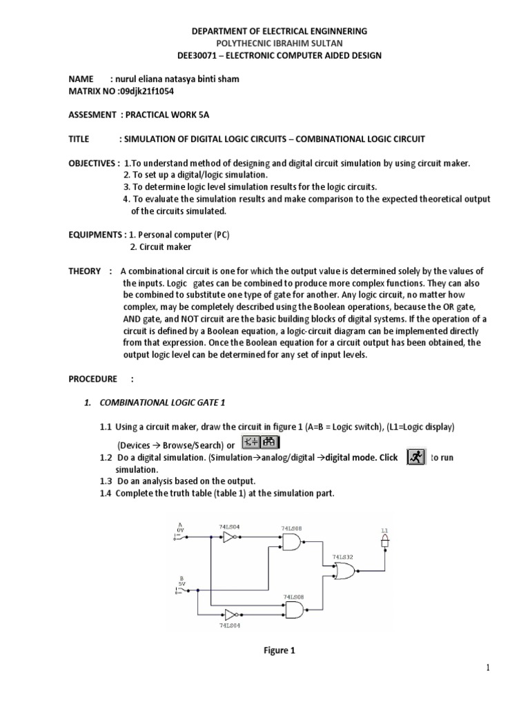 Practical Work 5a Combinational Logic Gates 1 Pdf Logic Gate Electronic Circuits