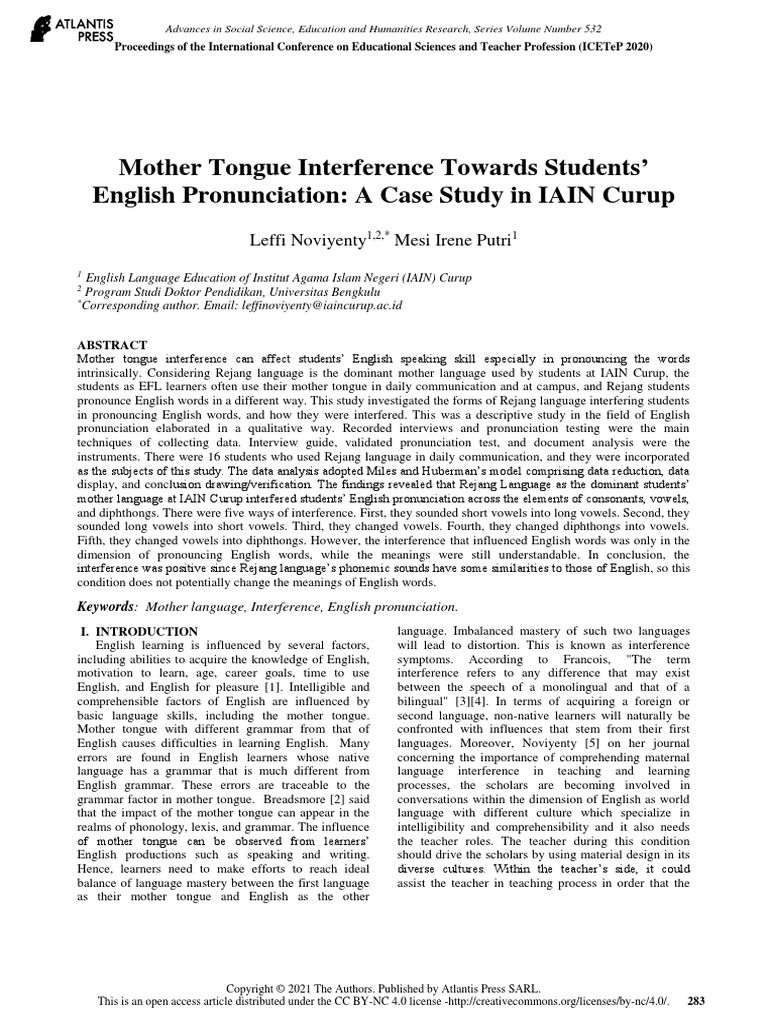 Mother Tongue Interference Towards Students Engli | PDF | English Language | Phoneme