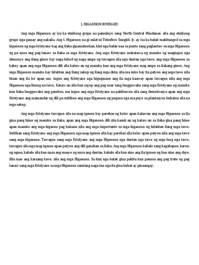 Summary I, Higaonon | PDF