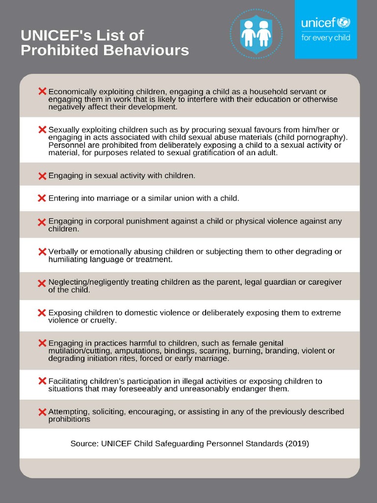 8 UNICEFs List of Prohibited Behaviours PDF | PDF