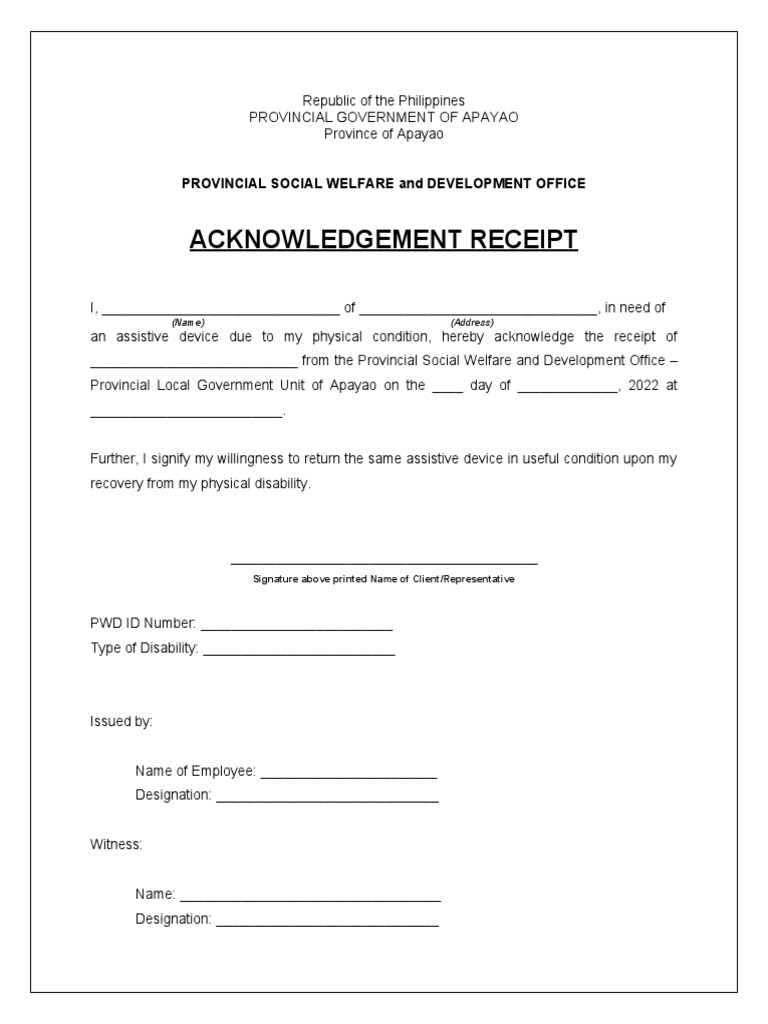 Apayao Assistive Device Receipt Form | PDF | Social Science