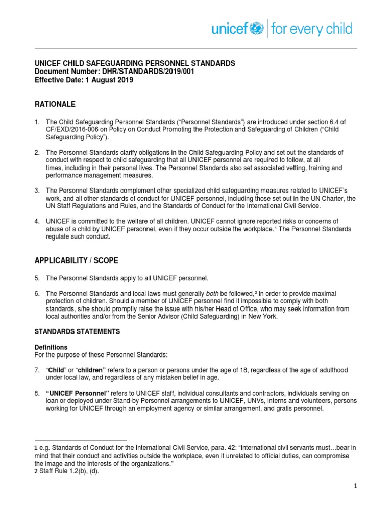 9 UNICEF Child Safeguarding Personnel Standards | PDF | Violence | Justice