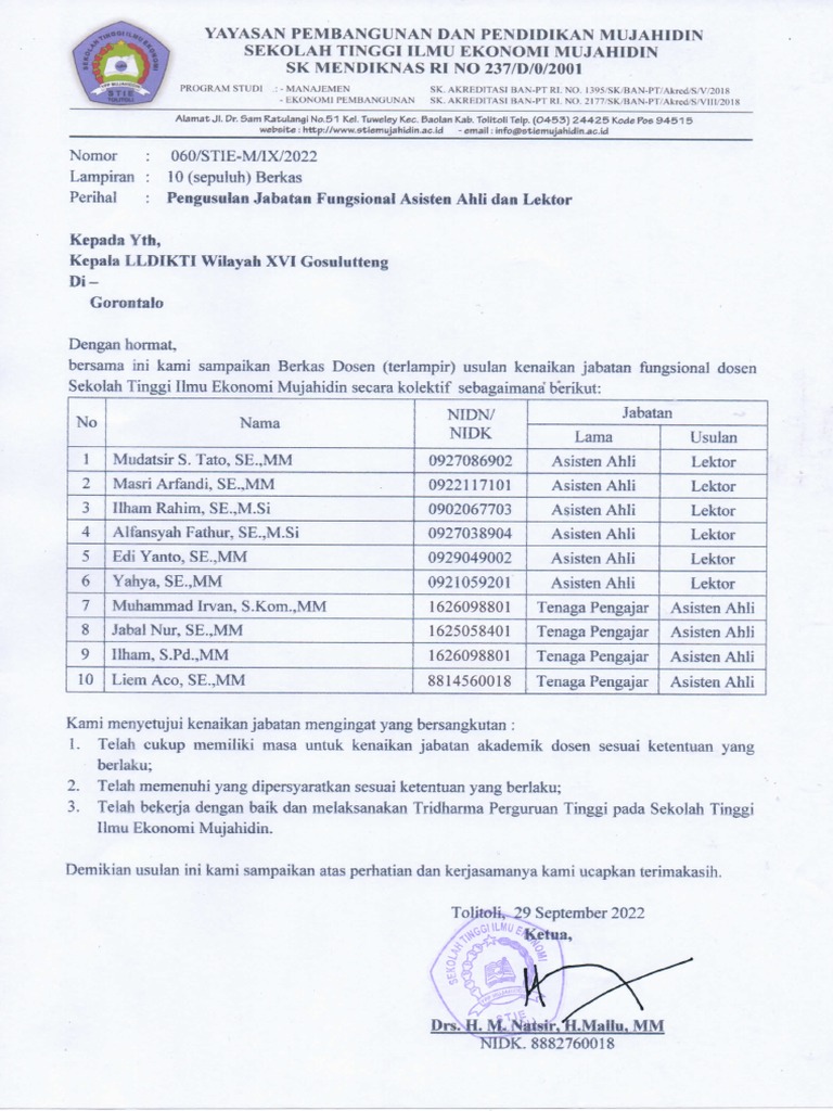 Surat Pengantar Usulan Jafung September 2022 | PDF