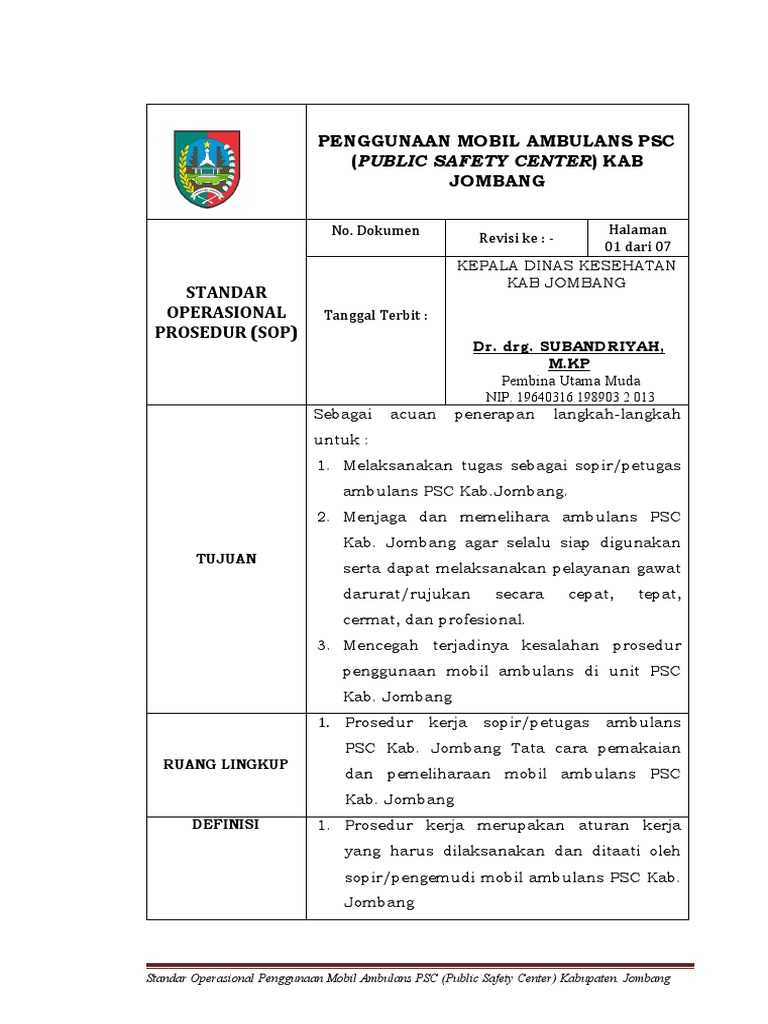 SOP Penggunaan Mobil Ambulance PSC | PDF
