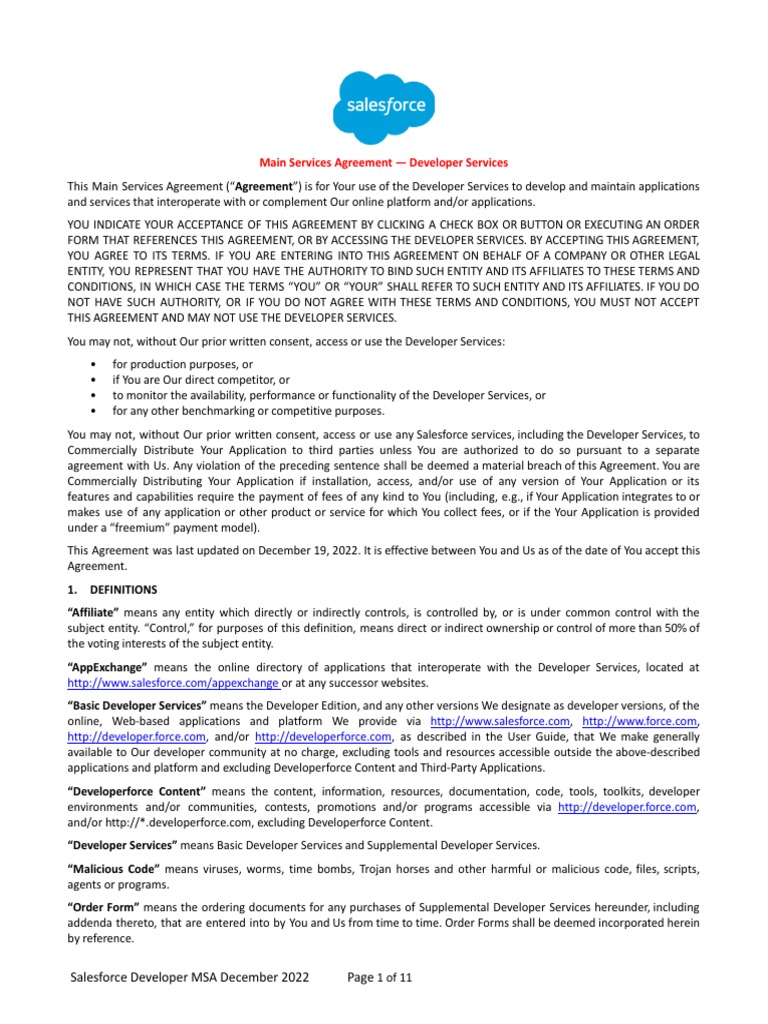 Salesforce Developer MSA PDF | PDF | Taxes | Credit Card