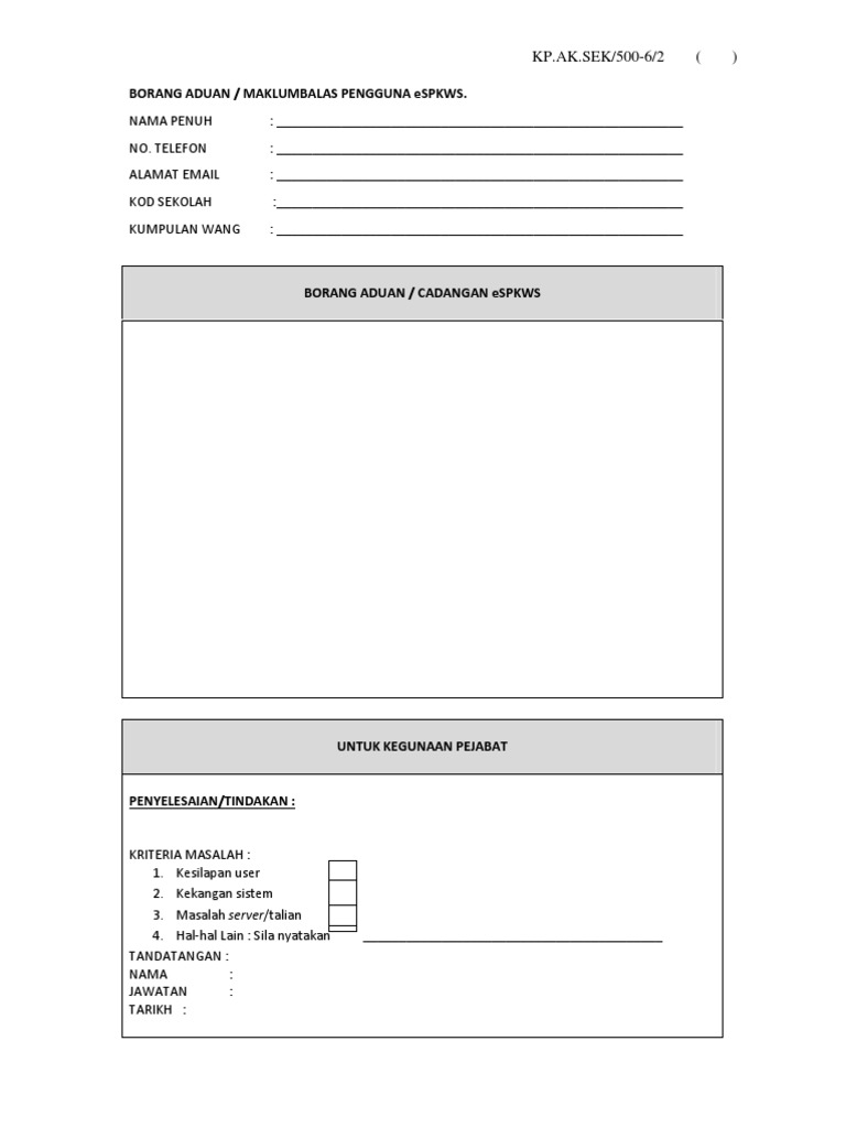 Borang Aduan ESPKWS PDF | PDF