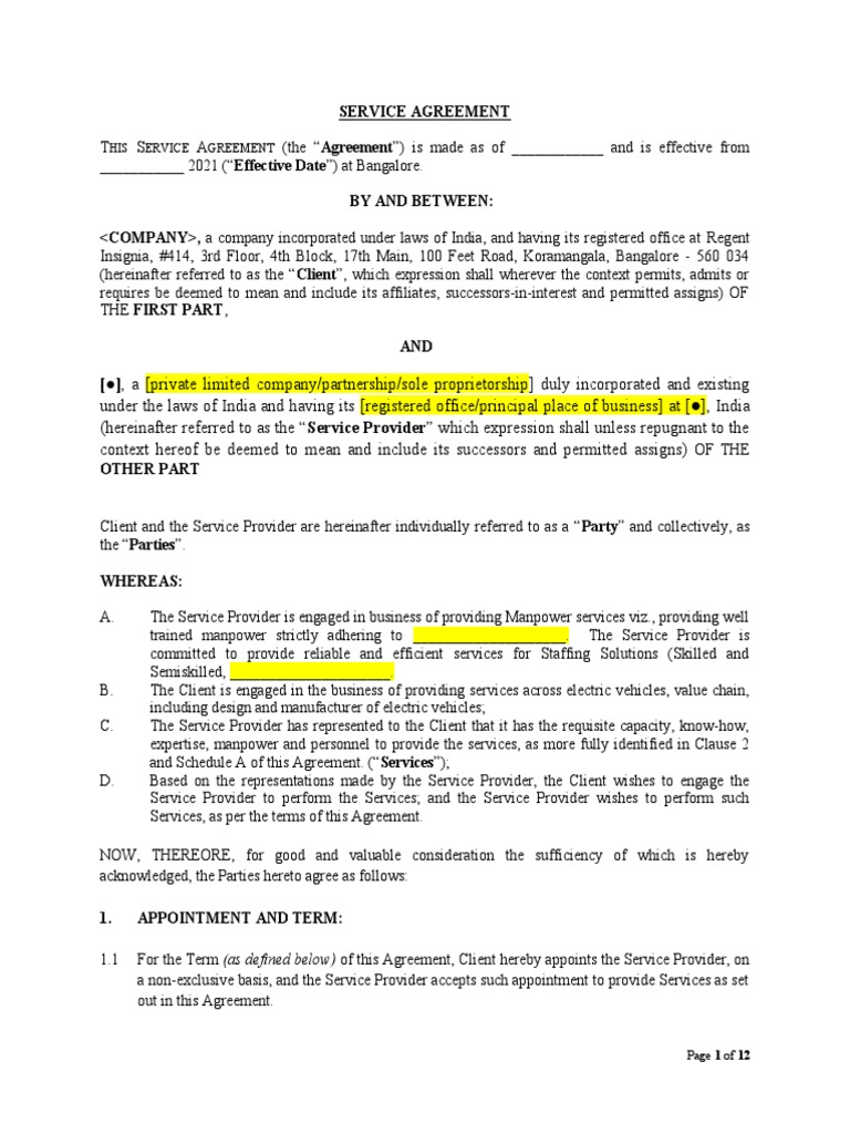 Draft Service Agreement Template | PDF | Confidentiality | Invoice