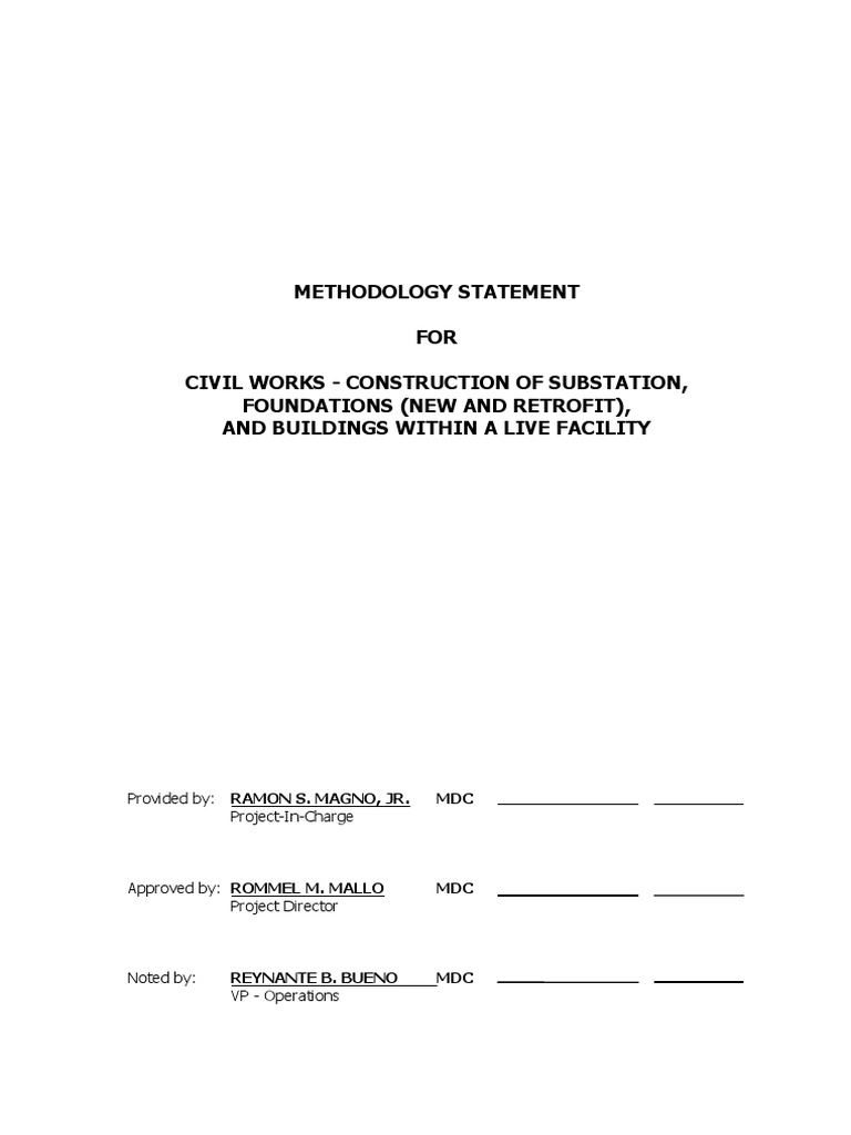 Methodology Statement Civil Works Muntinlupa | PDF | Concrete