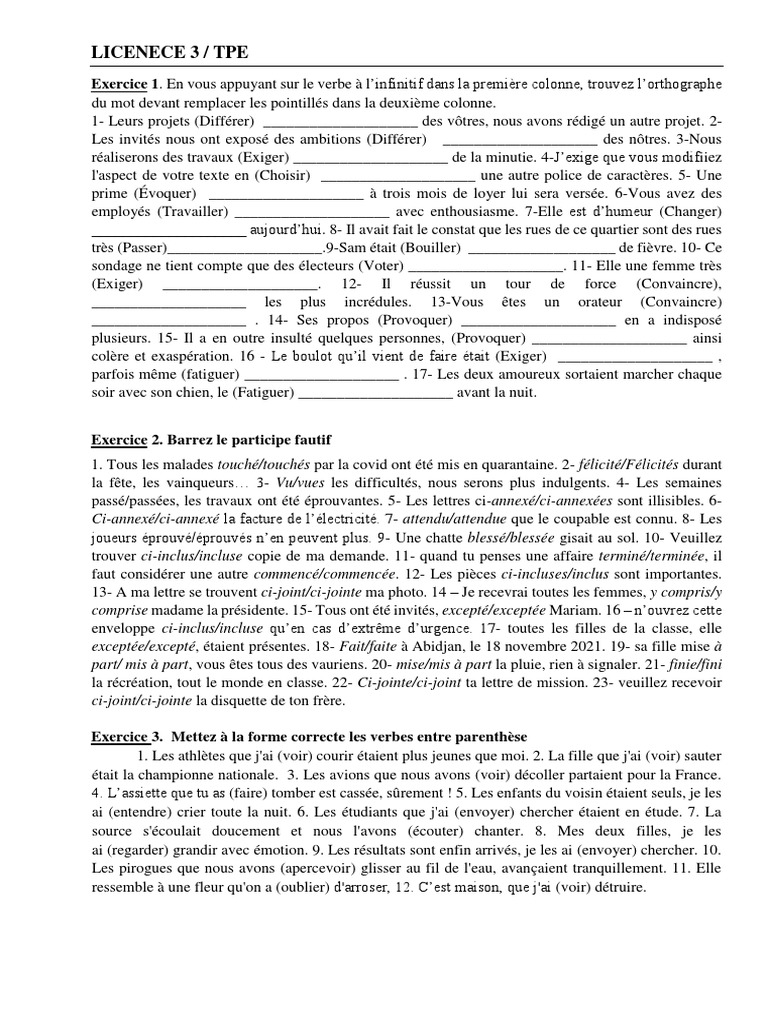 Exercices d'orthographe et grammaire | PDF | Linguistique