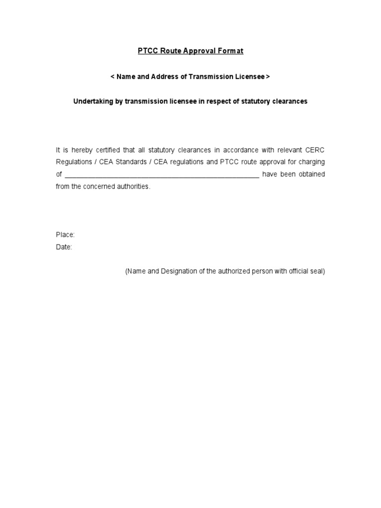 PTCC Route Approval Format | PDF